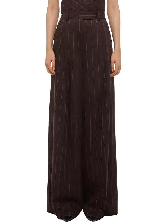Helmut Lang Pinstripe Wide Leg Linen Blend Pants - Brown Multi