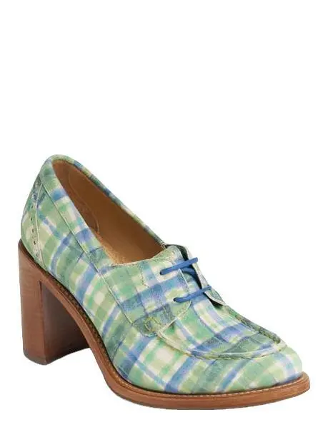 THE OFFICE OF US Mrs. Rosa Block Heel Pump - Green/blue Plaid