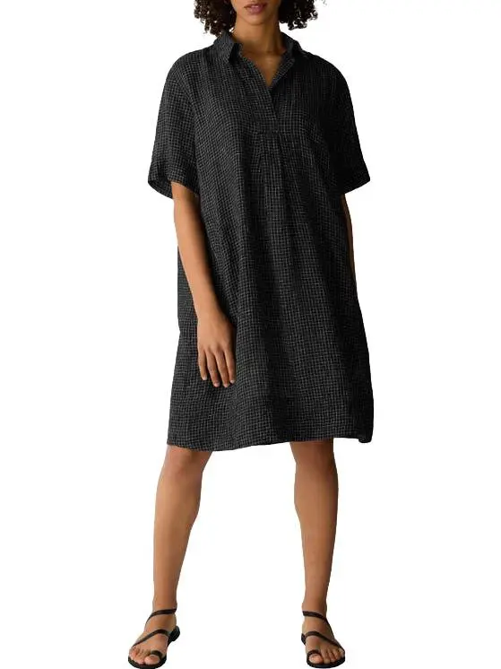 Eileen Fisher Allover Checks Organic Linen Shirtdress - Black/white