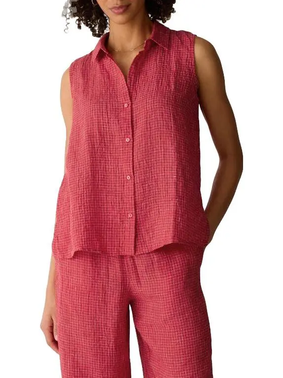 Eileen Fisher Sleeveless Organic Linen Grid Shirt - Grenadine