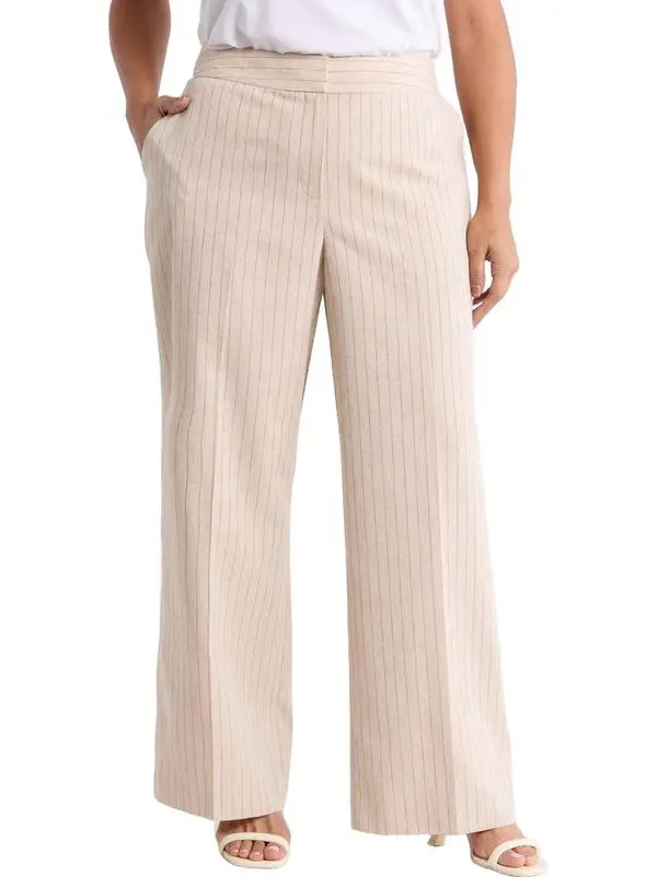 TAHARI ASL Pinstripe Wide Leg Pants - Dune Espresso