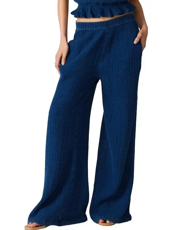 Steve Madden Cotton Blend Gauze Wide Leg Pants - Soft Indigo