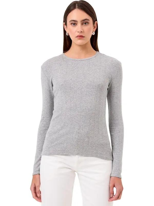 Goldie LeWinter Blaire Pointelle Top With Scalloped Trim - Gray Heather
