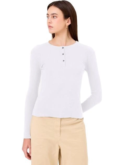 Goldie LeWinter Ribbed Henley With Button Placket - White