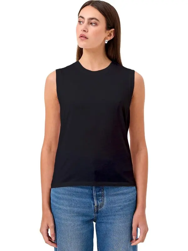 Goldie LeWinter Elle Tank Crewneck, Ribbed Trim - Black