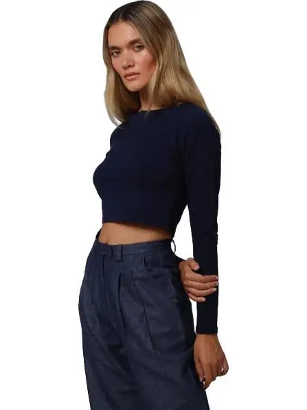 JUANA Hemp Essentials Cropped Raglan Tee - Indigo