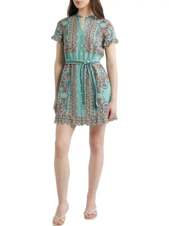 CLEOBELLA Printed Cotton Linen Mini Shirt Dress - Bleura Print
