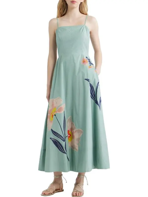 CLEOBELLA Riley Floral Organic Cotton Poplin Maxi Dress - Moresco Blue Surf