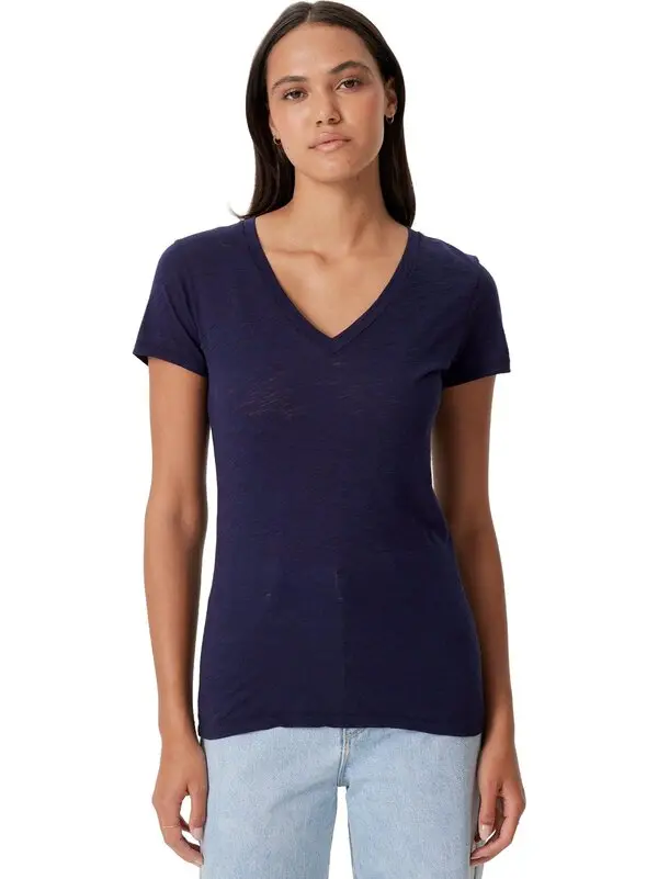 Goldie LeWinter Signature Slub V-neck T-shirt - Navy