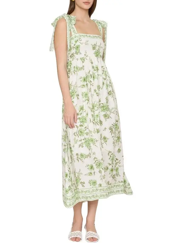 BLU PEPPER Tie Strap Floral Print Maxi Dress - Green Multi