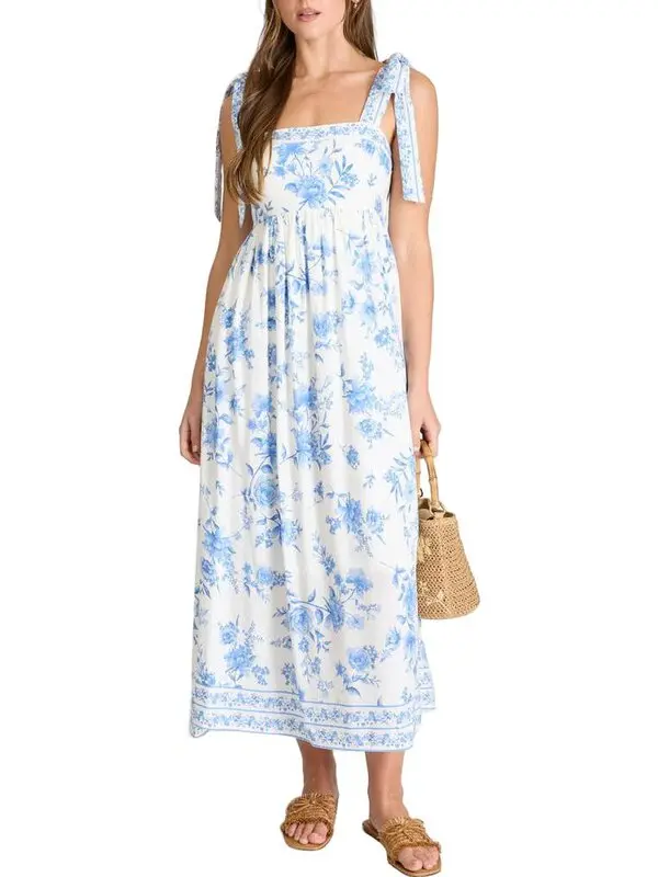 BLU PEPPER Tie Strap Floral Print Maxi Dress - Light Blue Multi