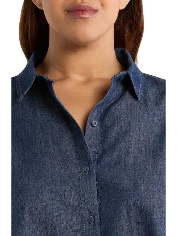 Eileen Fisher Button Front Denim Shirt - Dark Indigo