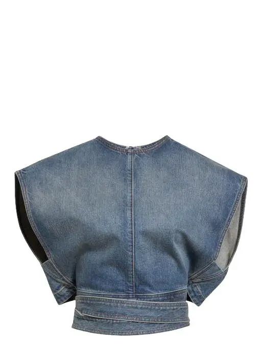 Alaïa Boxy Belted Denim Top - Faded Blue