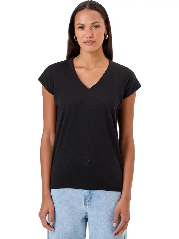 Goldie LeWinter Serenity Cap Sleeve V-neck Tee - Black