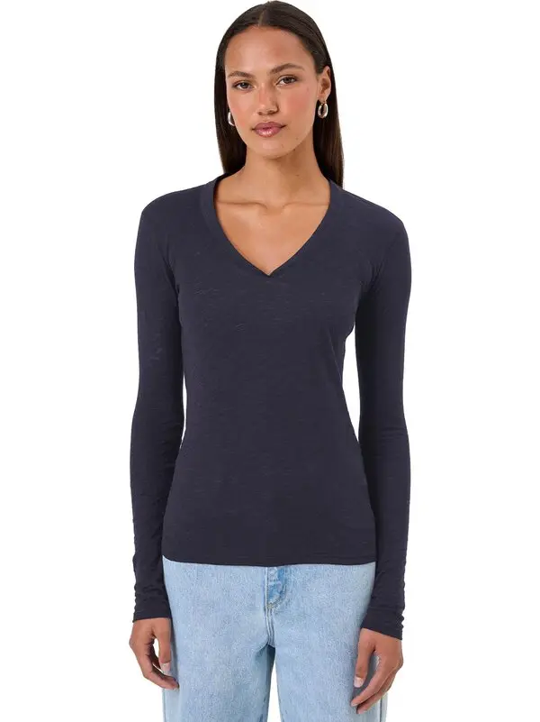 Goldie LeWinter Serenity Long Sleeve V-neck Tee - Navy