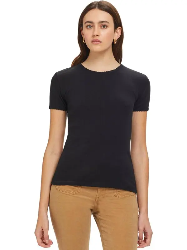 Goldie LeWinter Pointelle Knit Crewneck Tee - Black