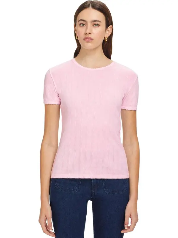 Goldie LeWinter Pointelle Knit Crewneck Tee - Cherry Blossom