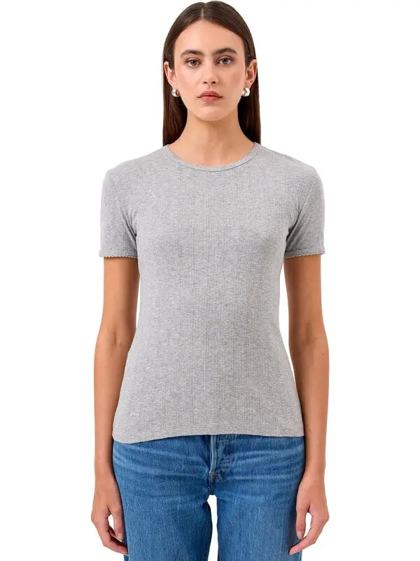 Goldie LeWinter Pointelle Knit Crewneck Tee - Gray Heather
