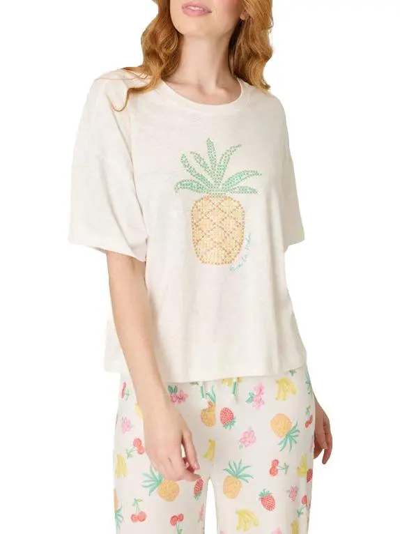 PJ Salvage Viva La Vida" Embroidered Pineapple T-shirt - Ivory
