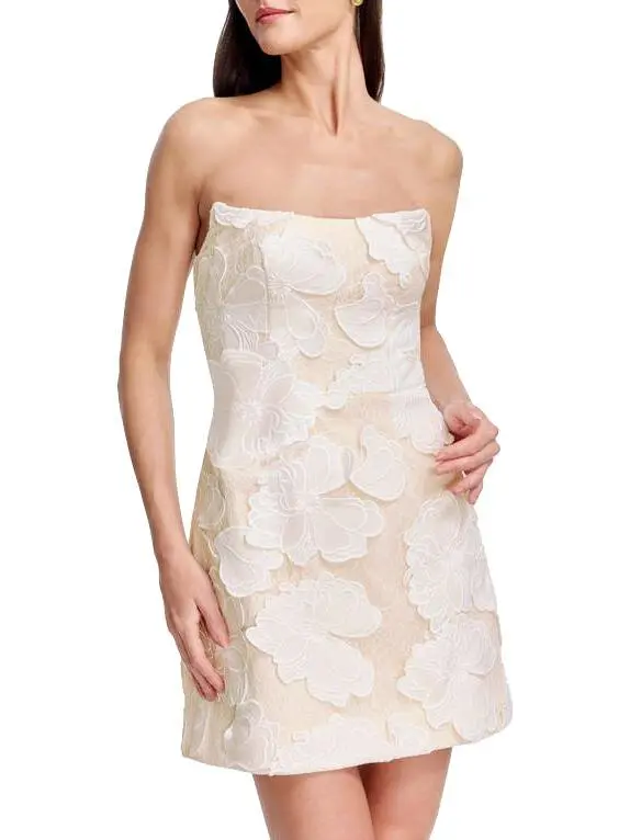 Dress The Population Amity Strapless Embroidered Floral Cocktail Mini Dress - White Multi