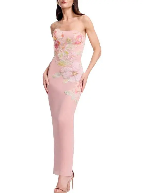 Dress The Population Viviana Strapless Sequin Floral Column Gown - Blush Multi