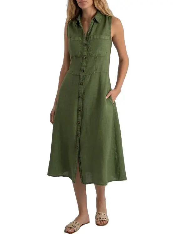 Kut From The Kloth Bowie Linen Button-up Midi Shirtdress - Olive Jm
