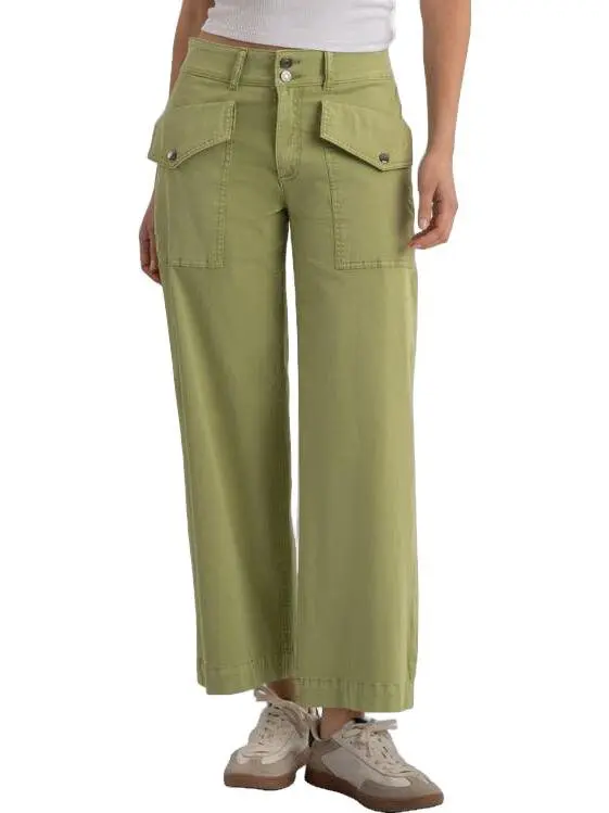 Kut From The Kloth Flap Pocket High Waist Ankle Wide Leg Pants - Green Tea