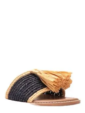 FRANCES VALENTINE Tassel Slide Sandals - Navy/natural