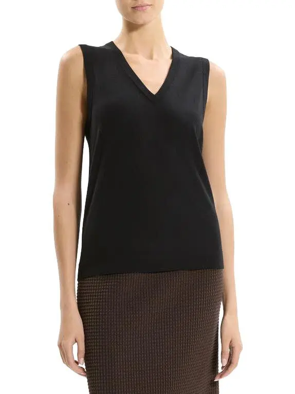 Theory V-neck Slim Fit Wool Tank - Black - 001