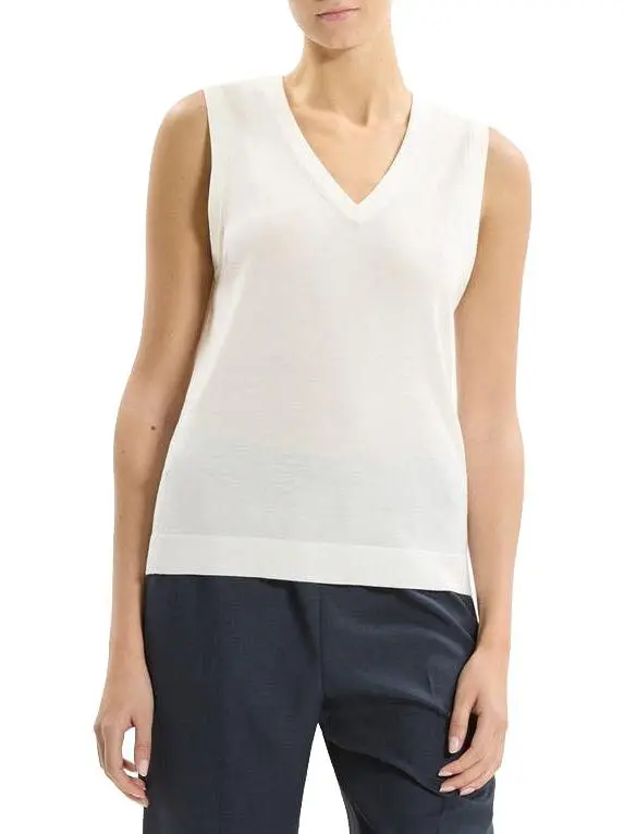 Theory V-neck Slim Fit Wool Tank - New Ivory - Cx1