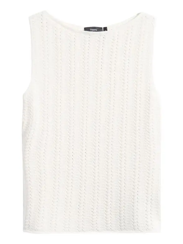 Theory Pointelle Rib Knit Boat Neck Tank - White - 100