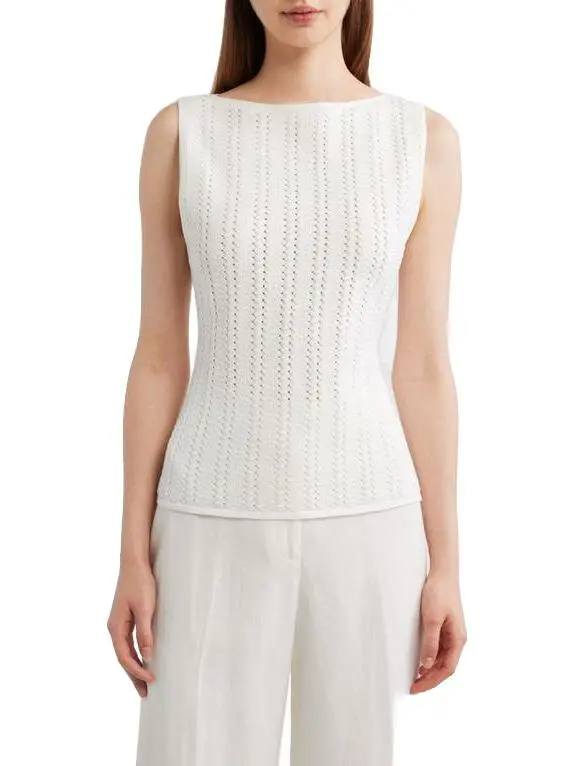 Theory Pointelle Rib Knit Boat Neck Tank - White - 100