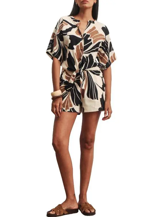 Sanctuary Good Time" Tie Front Shirt With Abstract Print - Lotus Ivory