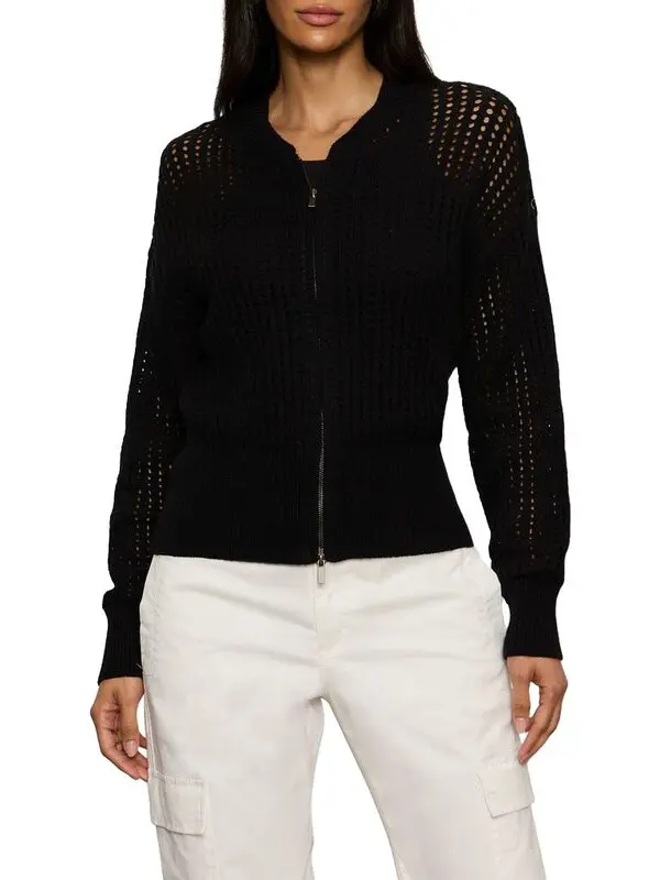 Sanctuary Laguna Openwork Zip-up Sweater - Black