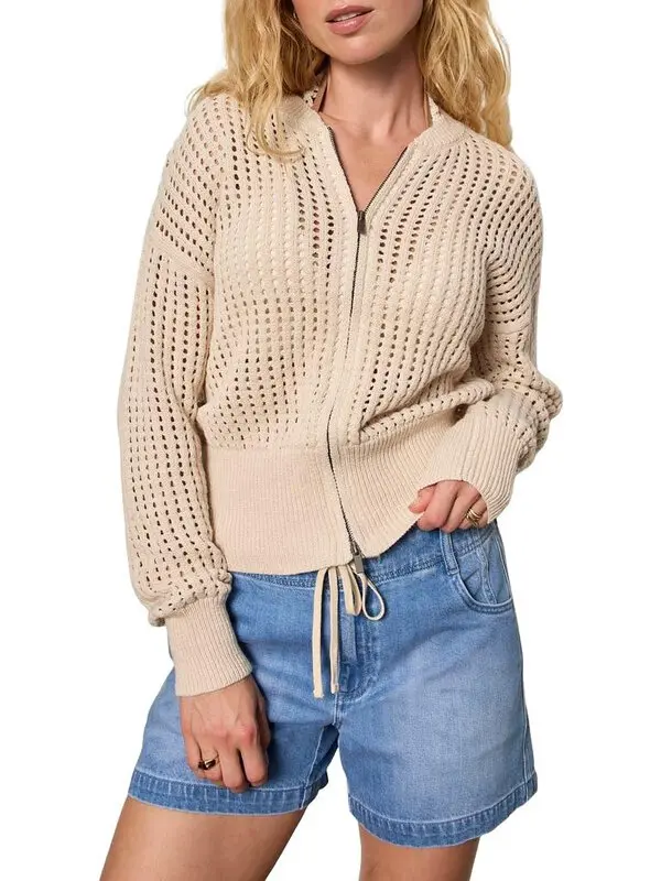 Sanctuary Laguna Openwork Zip-up Sweater - Summer Sand White