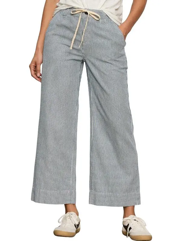 Sanctuary Lily Stripe Crop Pants - Yacht Black/stripe