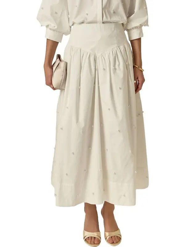 English Factory Pearly Bead Poplin Maxi Skirt - White