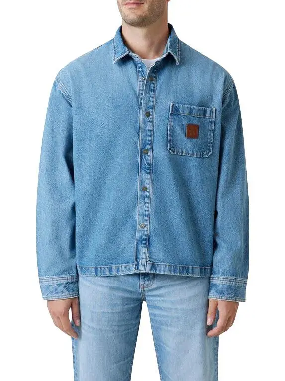 Guess Oversize Cropped Cotton Denim Overshirt - Blue