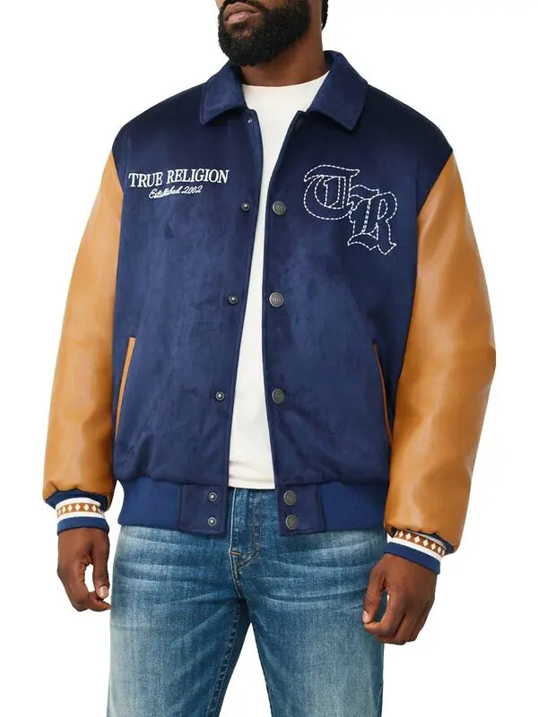 True Religion Serpent Embroidered Bomber Jacket - Lapis Blue/inca Gold