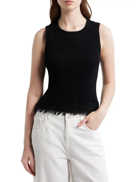 Rag & Bone Ayan Rib Knit Fringe Trim Tank - Black