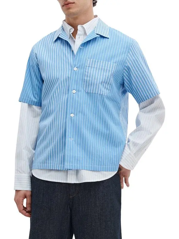 Rag & Bone Avery Stripe Camp Shirt - Blue Multi Stripe