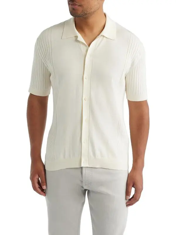 34 Heritage Short Sleeve Button-up Cotton & Silk Sweater - Silver Birch