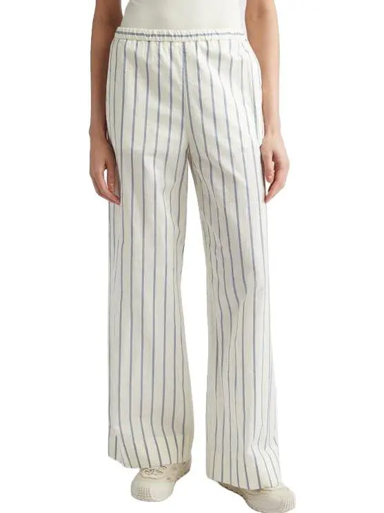 Moncler Stripe Cotton & Silk Trousers - Ivory/blue Stripe