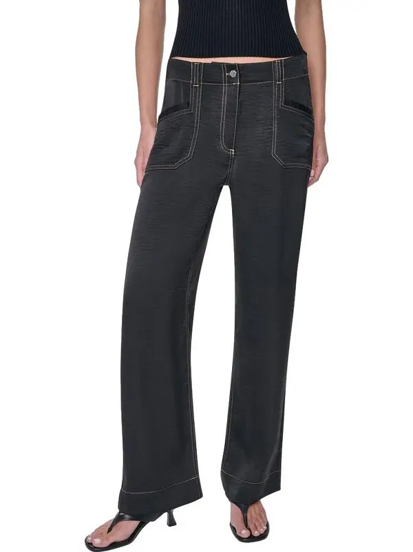 Dkny Contrast Stitch Straight Leg Pants - Black