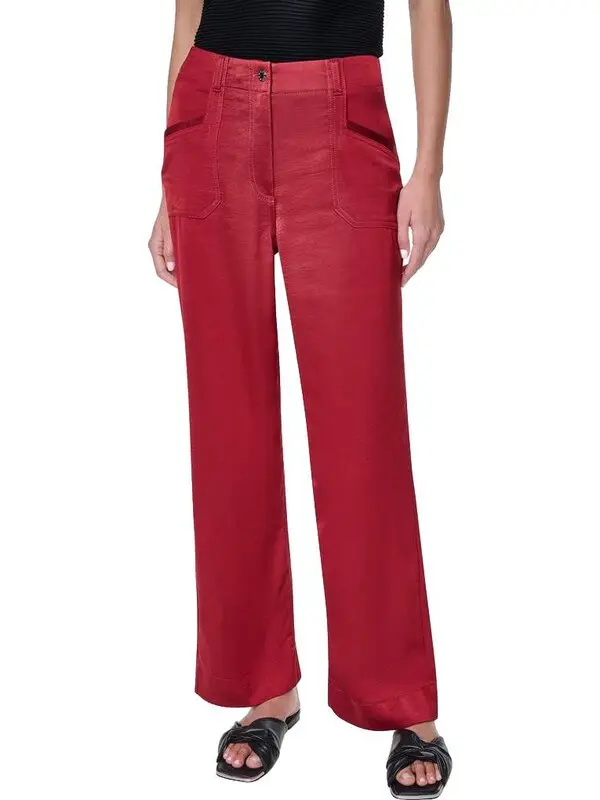 Dkny Contrast Stitch Straight Leg Pants - Rhythm Red