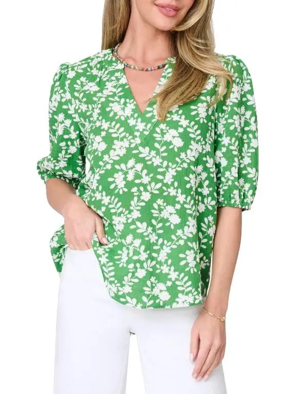 GIBSONLOOK Meadow Print Puff Sleeve Top - Green Trellis
