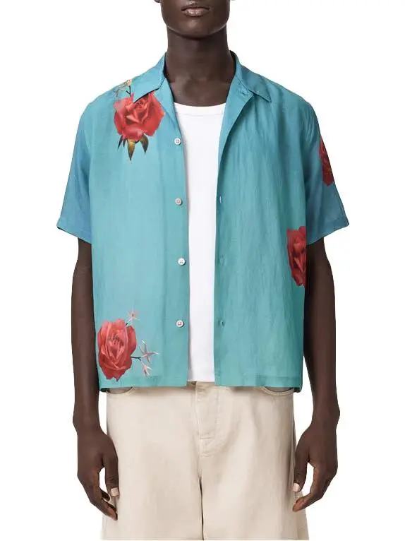 ALLSAINTS Fazed Floral Button-up Camp Shirt - Anker Blue