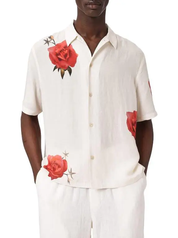 ALLSAINTS Fazed Floral Button-up Camp Shirt - Ecru