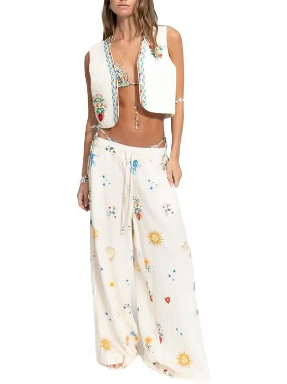 Agua Bendita Janis Solstice Wide Leg Cover-up Pants - White