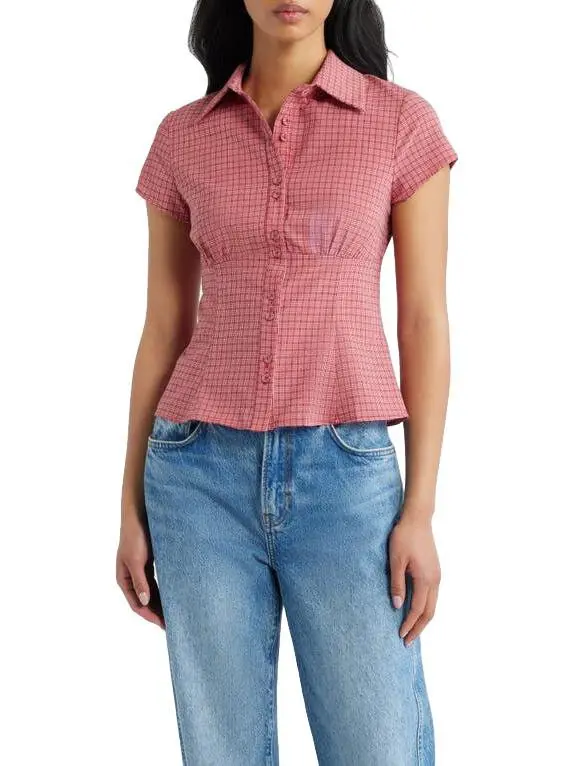 Princess Polly Cottesloe Check Print Button-up Top - Red Check